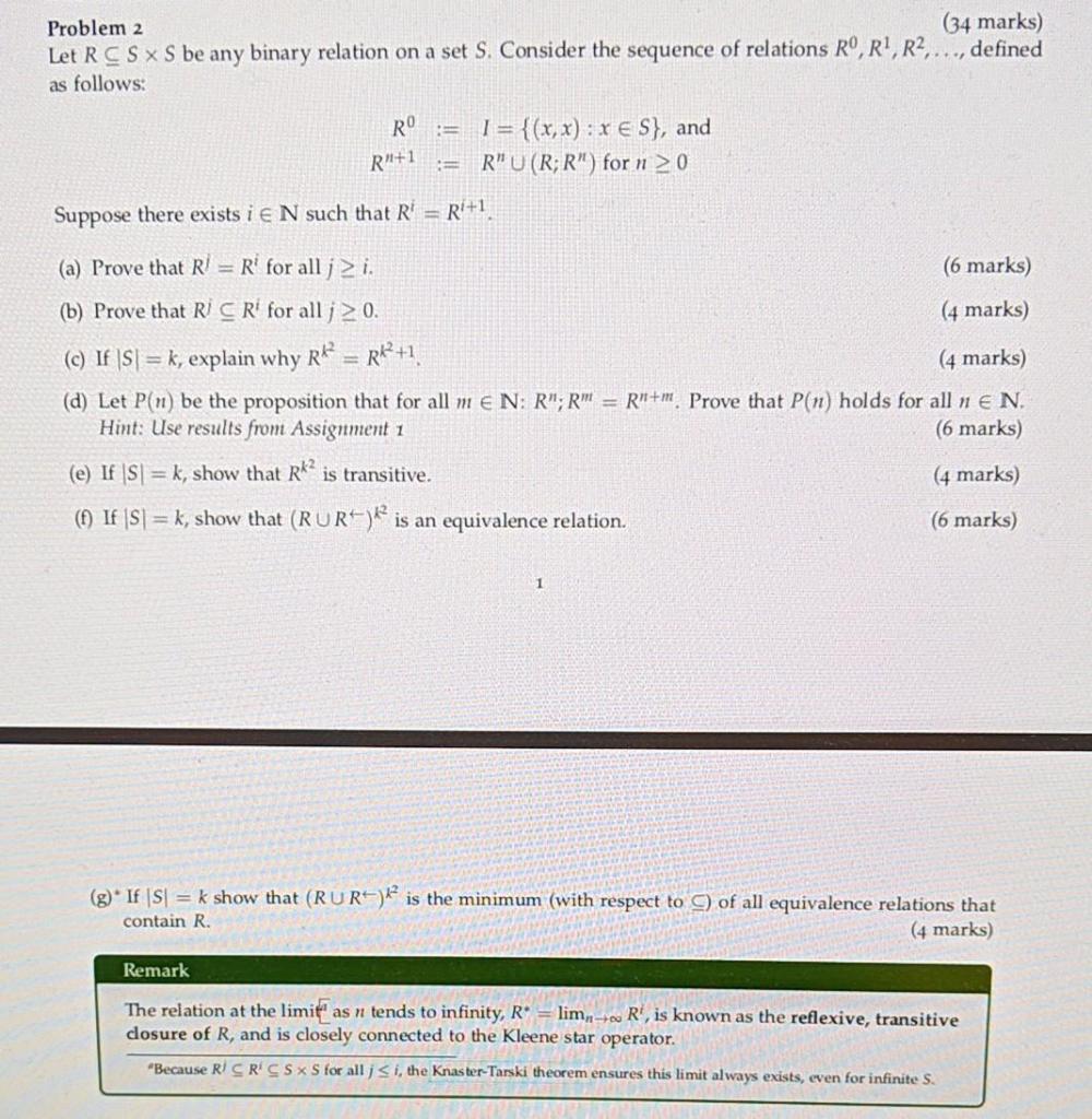 Solved Problem 2 (34 marks) Let RC S x S be any binary | Chegg.com
