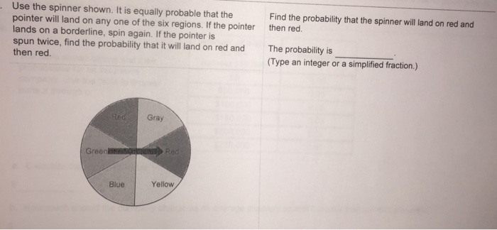 Solved Find the probability that the spinner will land on | Chegg.com