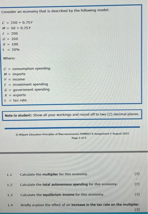 Solved Consider an economy that is described by the | Chegg.com