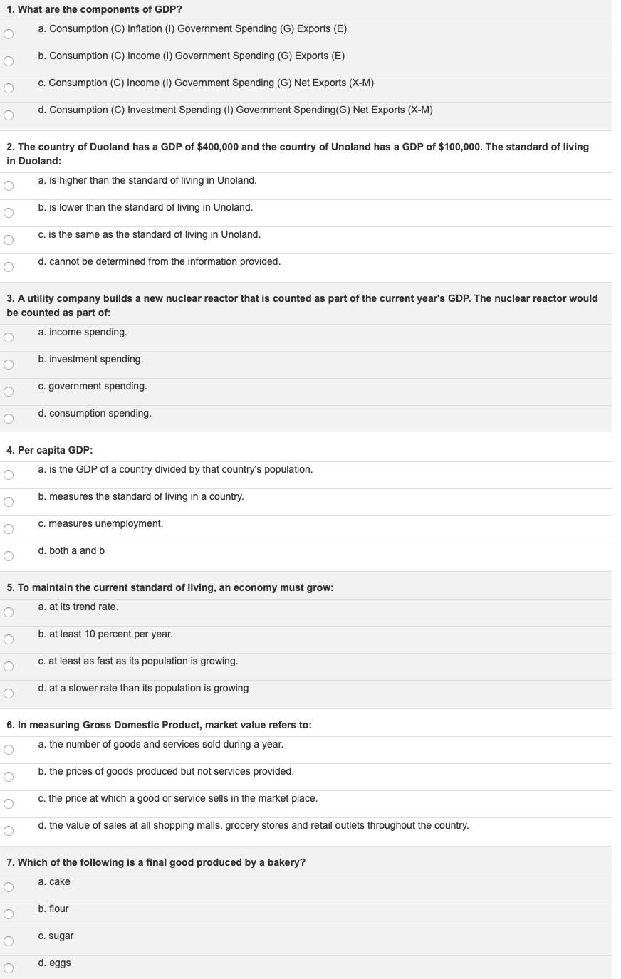 Solved 1. What are the components of GDP? a. Consumption (C) | Chegg.com