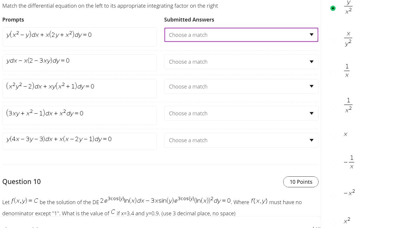 Solved Match the differential equation on the left to its | Chegg.com