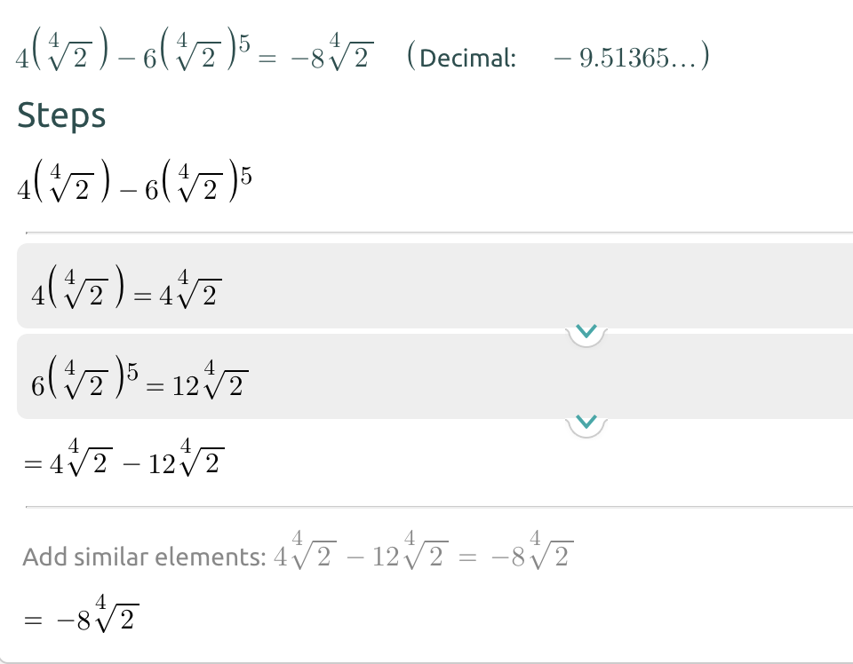 Solved 4(42)−6(42)5=−842( Decimal: −9 Steps | Chegg.com