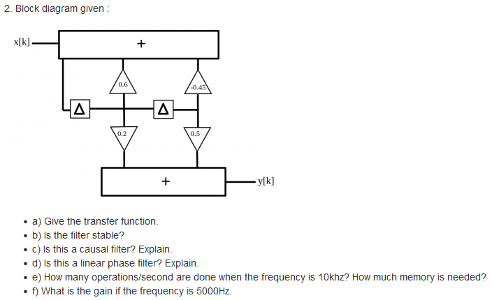 2. Block diagram given : - a) Give the transfer | Chegg.com