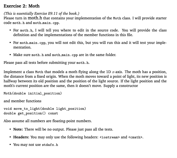 Solved C++ ONLY PLEASE STARTER CODE HERE moth.h: #ifndef | Chegg.com