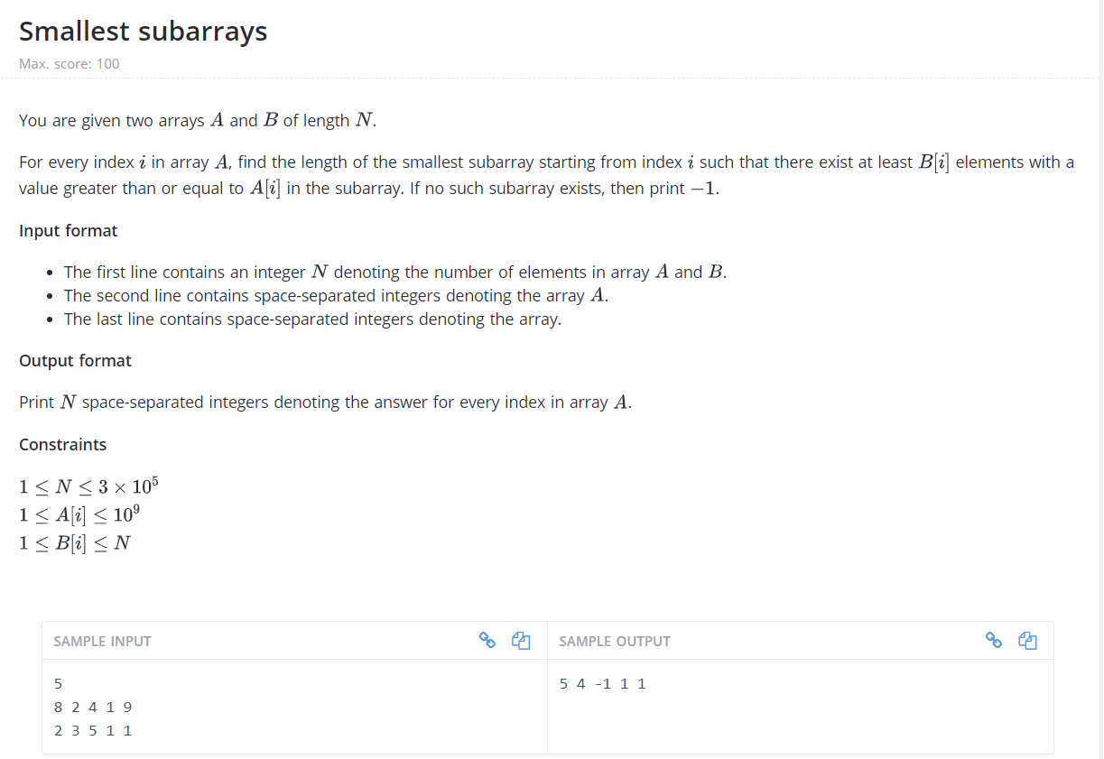 Solved Smallest subarrays Max. score: 100 You are given two | Chegg.com