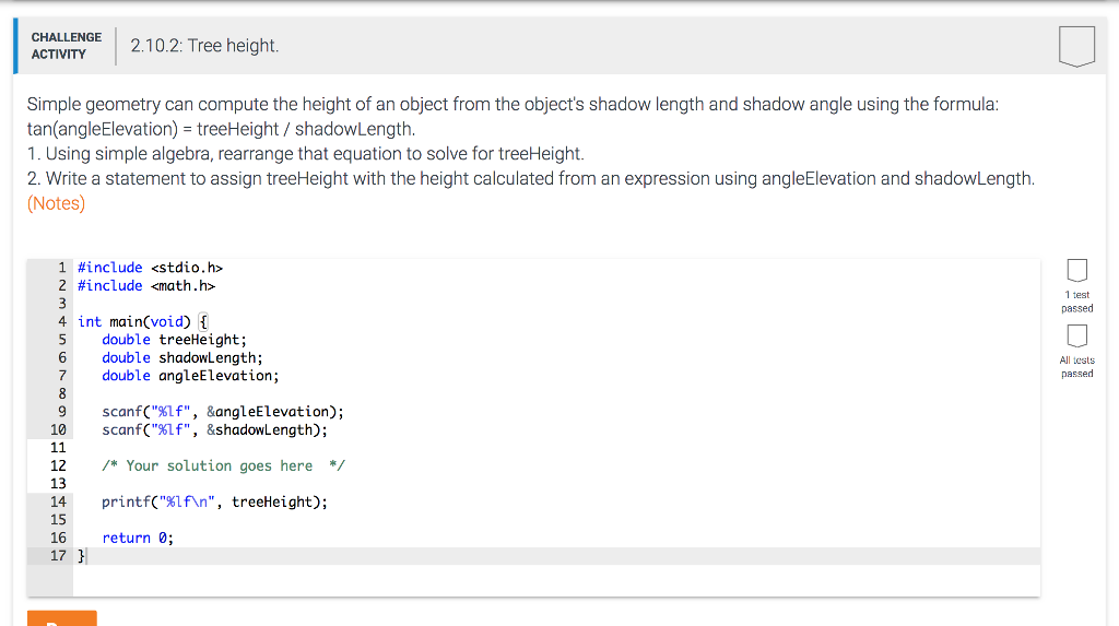 Solved CHALLENGE CCTITY2.10.2: Tree height. Simple geometry | Chegg.com