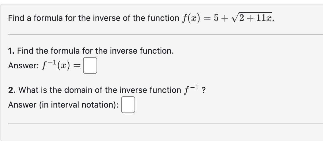 Solved Find A Formula For The Inverse Of The Function