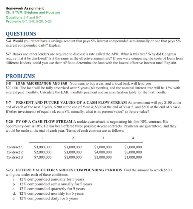 Solved Homework Assignment Ch. 5 TVM, Brigham and Houston | Chegg.com
