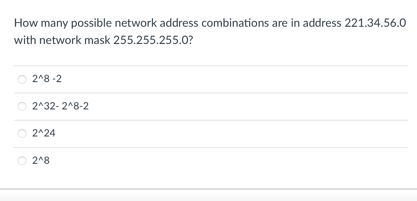 Solved How many possible network address combinations are in | Chegg.com