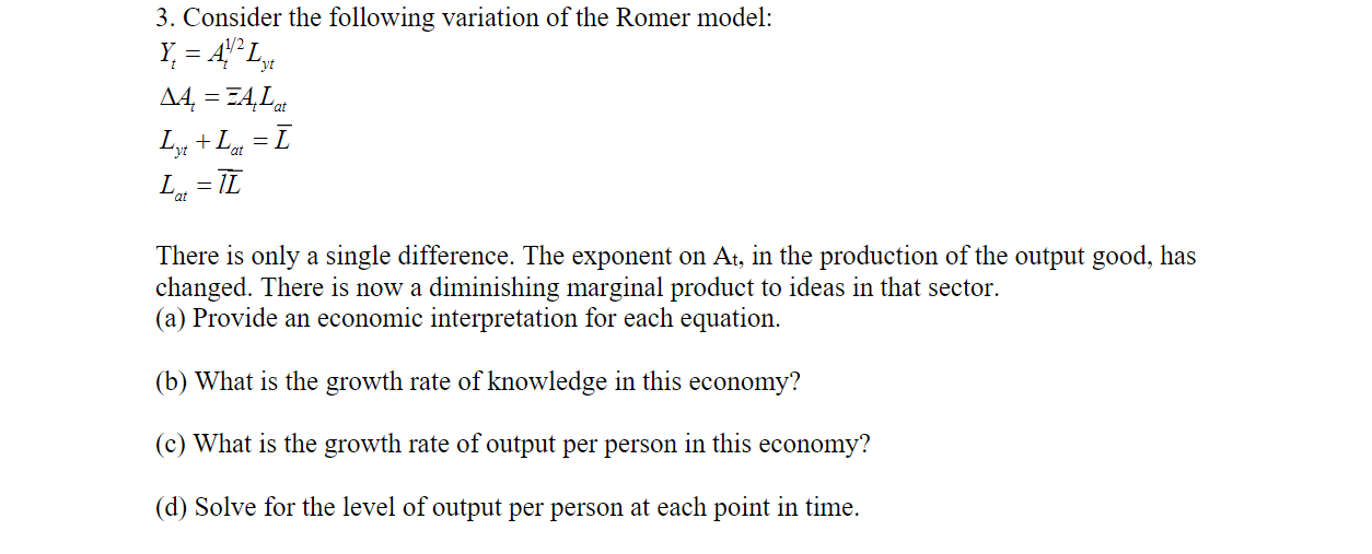 Solved 3. Consider the following variation of the Romer | Chegg.com