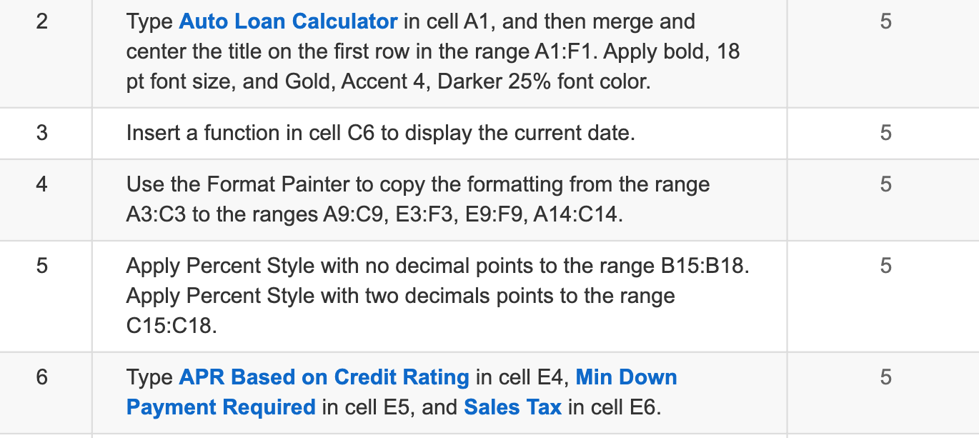 2 5 Type Auto Loan Calculator in cell A1, and then | Chegg.com