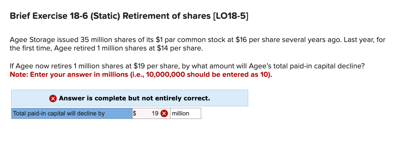 Solved Brief Exercise 18-6 (Static) Retirement of shares | Chegg.com