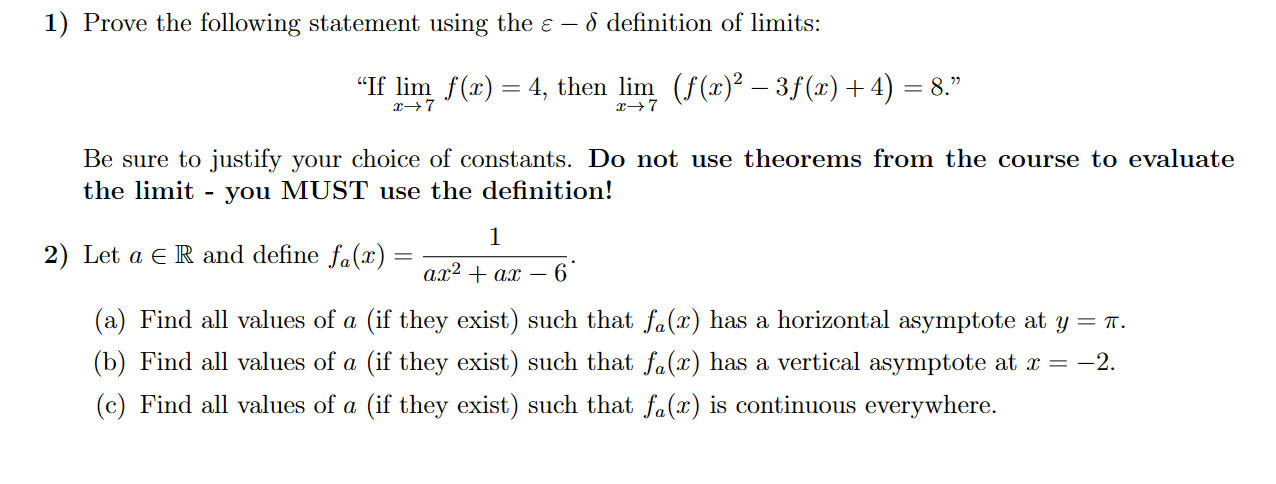 Solved 1) Prove the following statement using the ε−δ | Chegg.com
