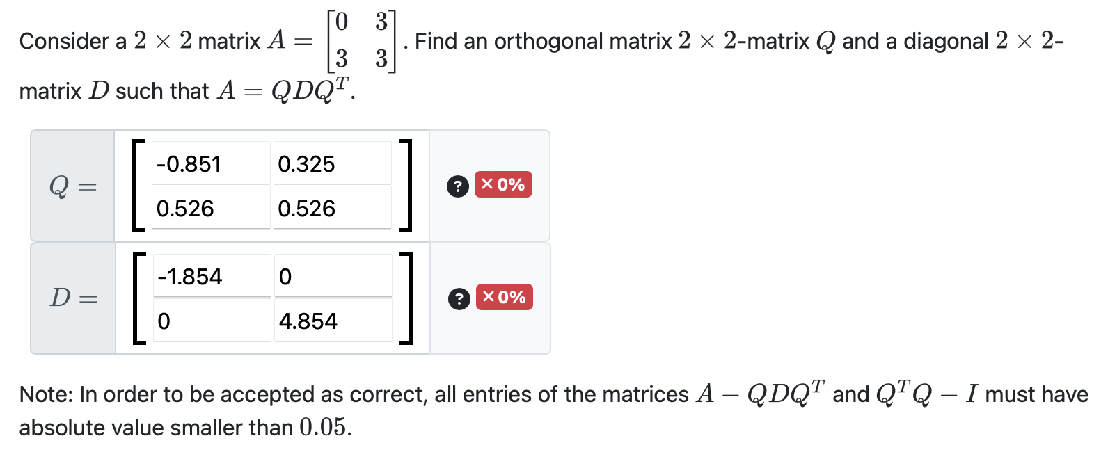 Solved Consider a 2×2 matrix A=[0333]. Find an orthogonal | Chegg.com