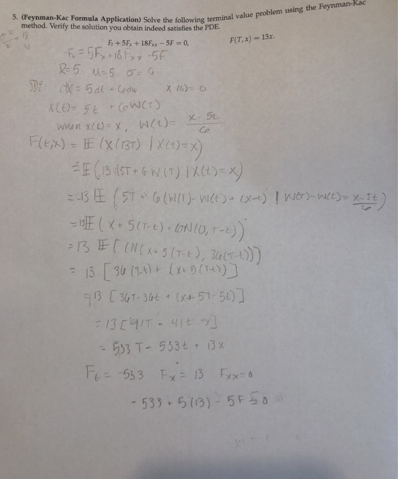 Solved 5. (Feynman-Kac Formula Application) Solve the | Chegg.com