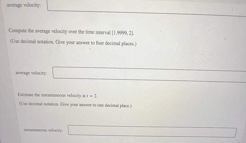 Solved average velocity: Compute the average velocity over | Chegg.com