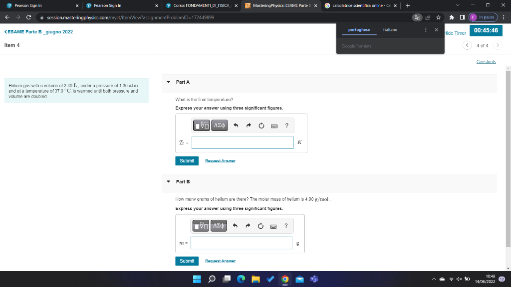 Solved Pearson Sign In ← 4 of 4 Constants 10:48 14/06/2022 | Chegg.com
