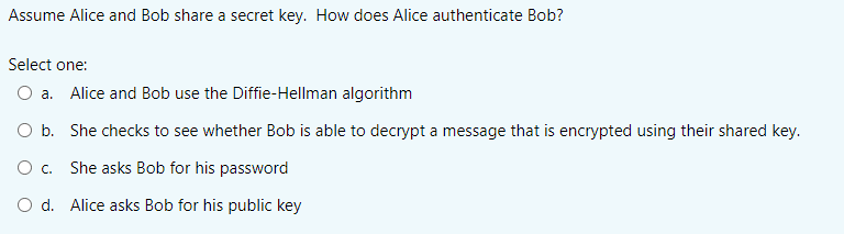 Solved Assume Alice and Bob share a secret key. How does | Chegg.com