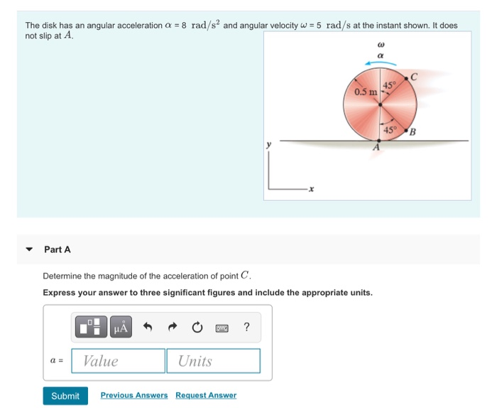 Solved The disk has an angular acceleration α-8 rad/s2 and | Chegg.com
