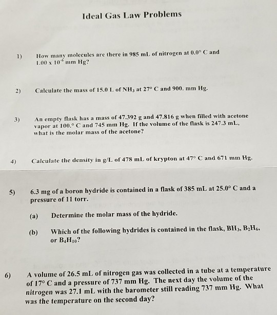 Solved Ideal Gas Law Problems How many molecules are there | Chegg.com