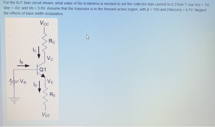 Solved For the BJT bias circuit shown, what value of Re in | Chegg.com