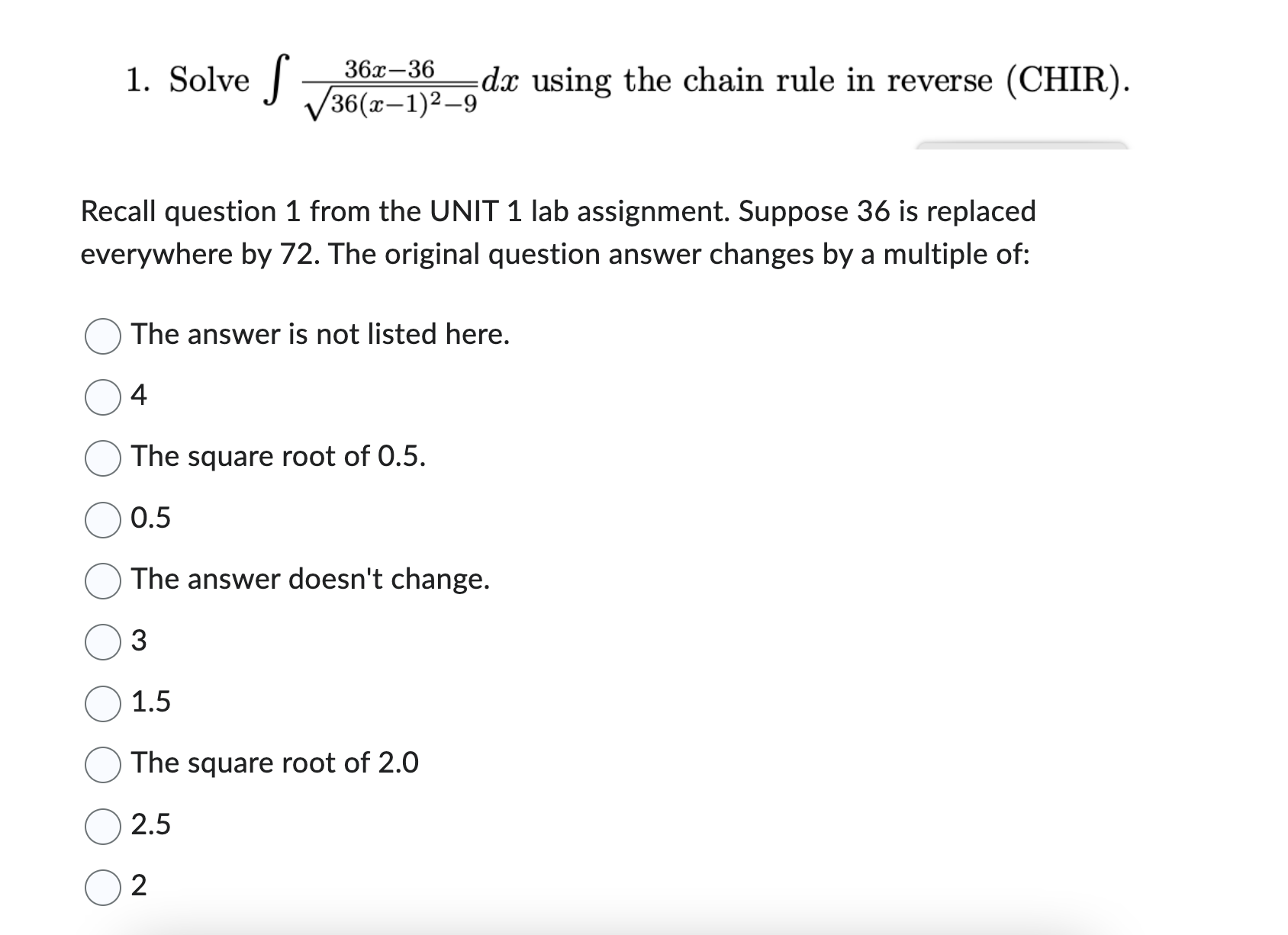 Solved Solve ∫﻿﻿36x-3636(x-1)2-92dx ﻿using the chain rule in | Chegg.com