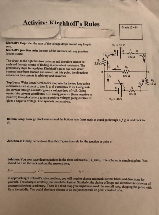Solved Activitv Kirchhoffs Rules Grade 0 6 Kirchoffs 