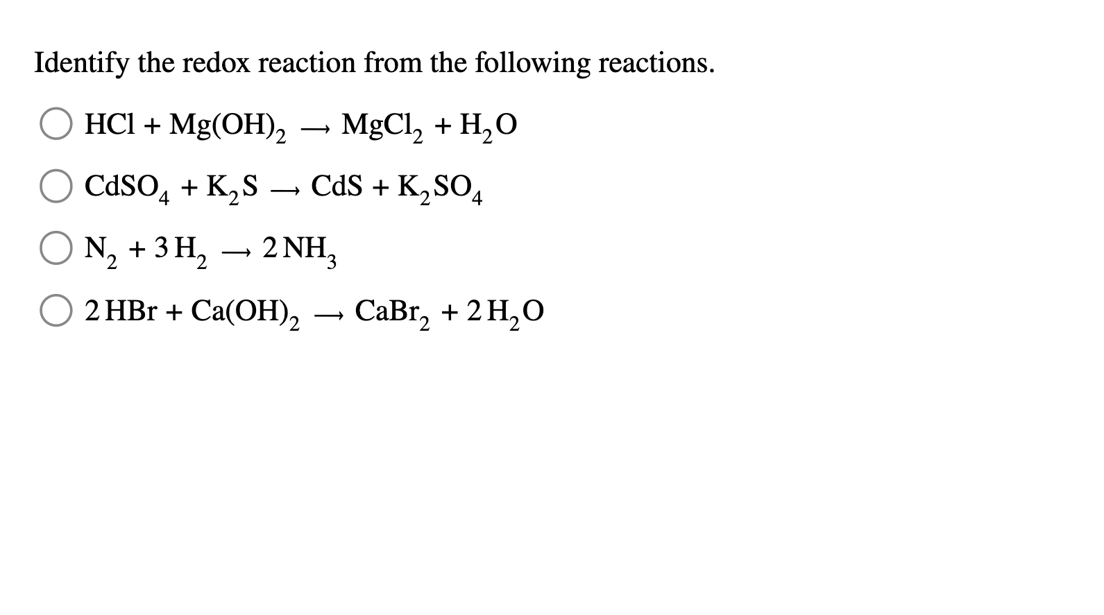 Solved Identify the redox reaction from the following | Chegg.com
