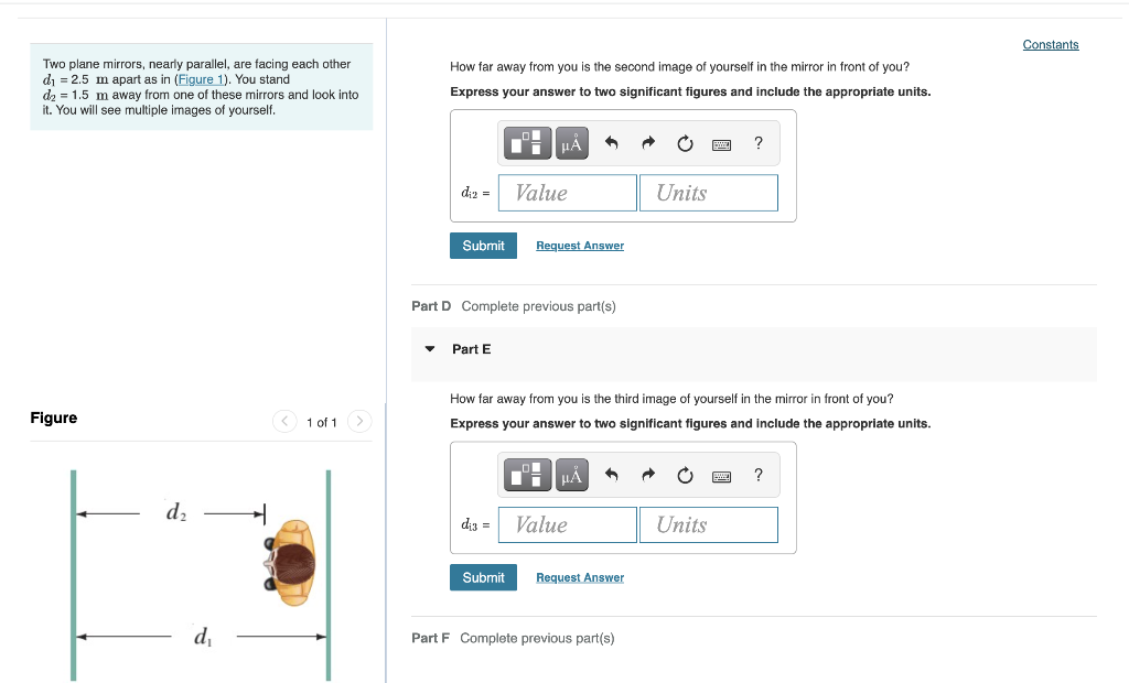 Solved Constants Part A Two plane mirrors, nearly parallel, | Chegg.com