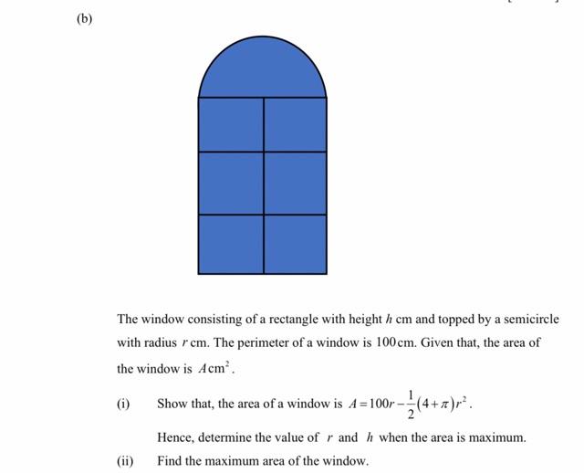 Solved (b) The window consisting of a rectangle with height | Chegg.com