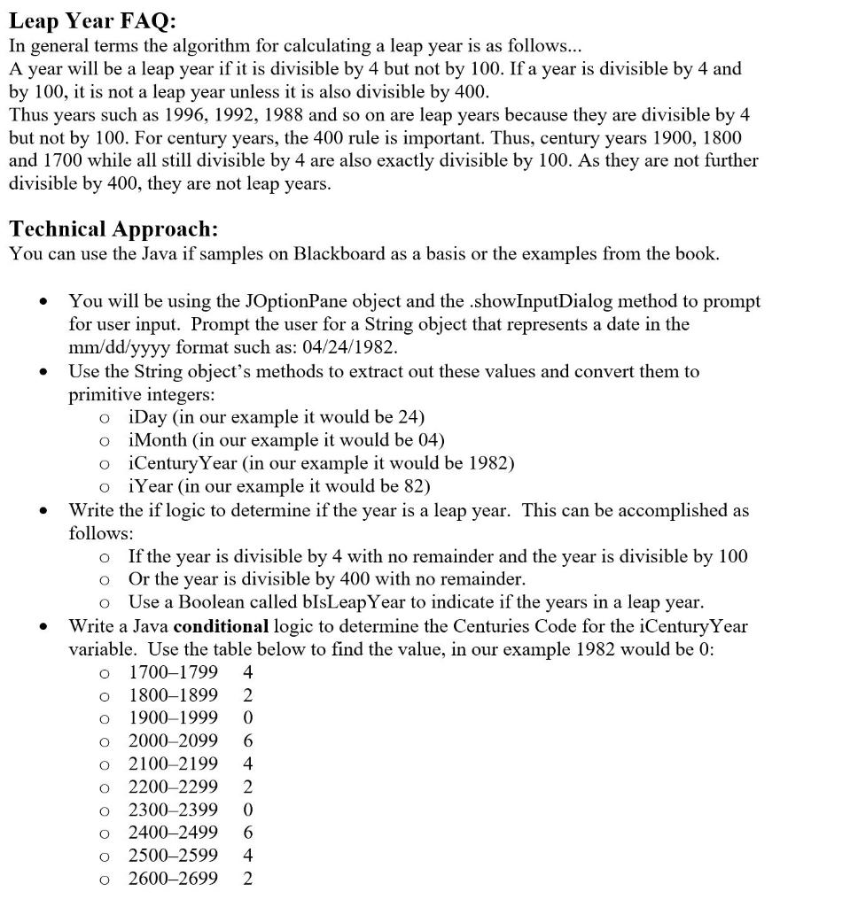 Solved Leap Year FAQ: In general terms the algorithm for | Chegg.com