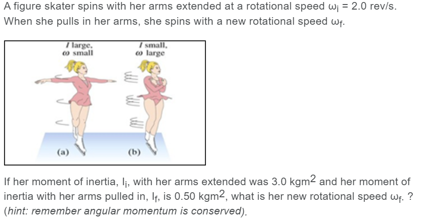 Solved A figure skater spins with her arms extended at a | Chegg.com