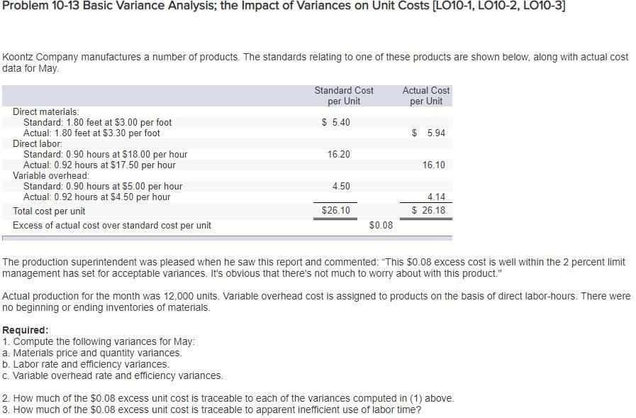 Solved Problem 10-13 Basic Variance Analysis; the Impact of | Chegg.com
