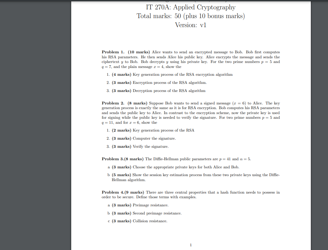 Solved IT 270A: Applied Cryptography Total marks: 50 (plus | Chegg.com Solved IT 270A: Applied Cryptography Total marks: 50 (plus | Chegg.com