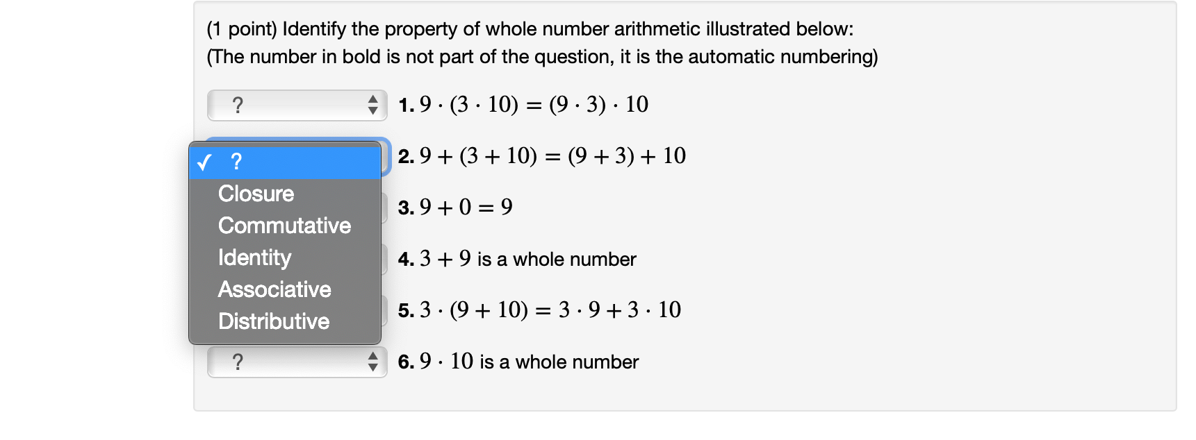 Solved The grey box are the options for each part of the | Chegg.com