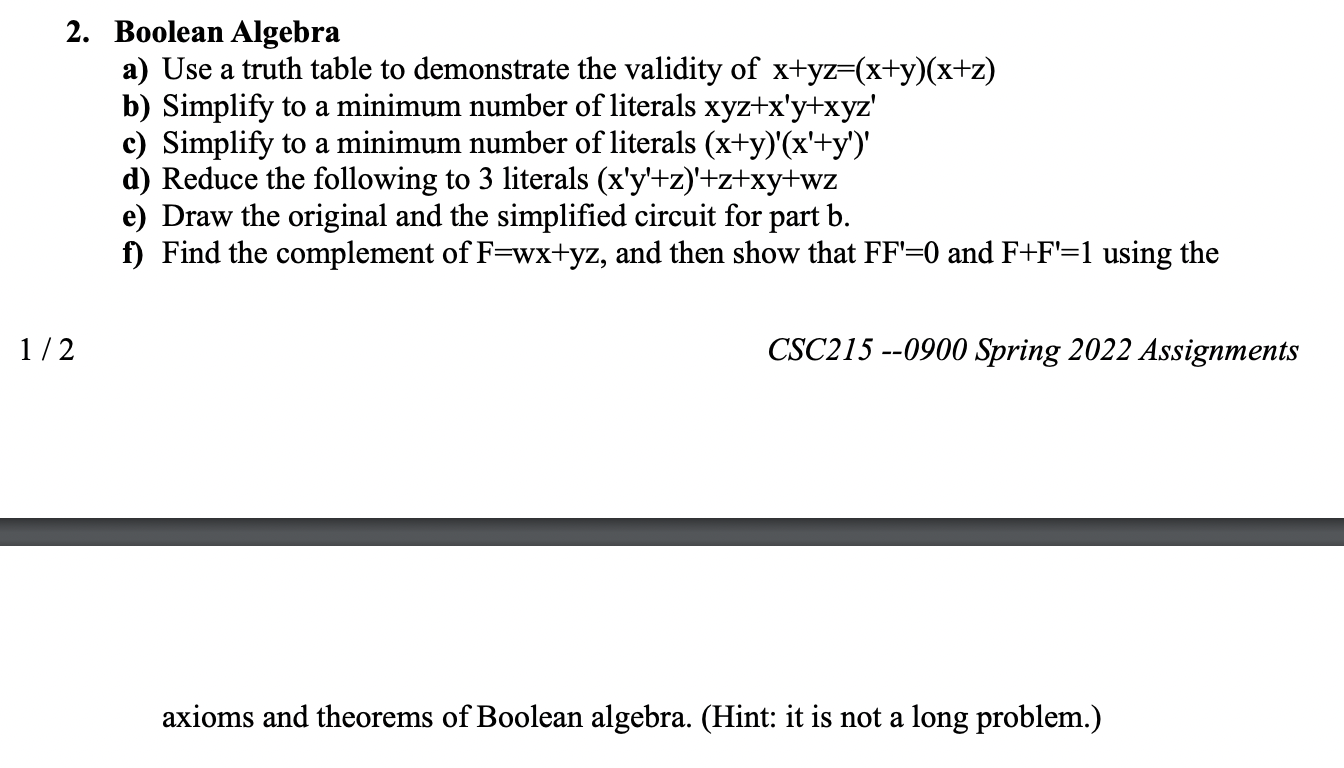 Solved 2. Boolean Algebra a) Use a truth table to | Chegg.com