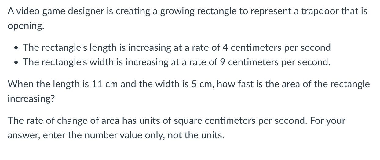 Solved A video game designer is creating a growing rectangle | Chegg.com