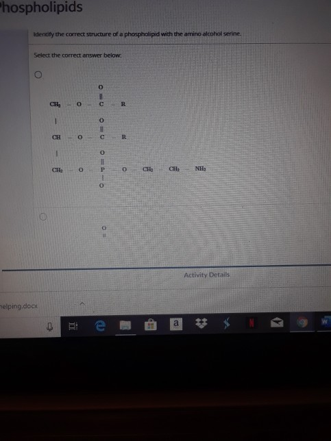 Solved Phospholipids Identify the correct structure of a | Chegg.com