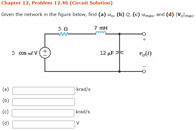 Solved Chapter 12, Problem 12.46 (Circuit Solution) Given | Chegg.com