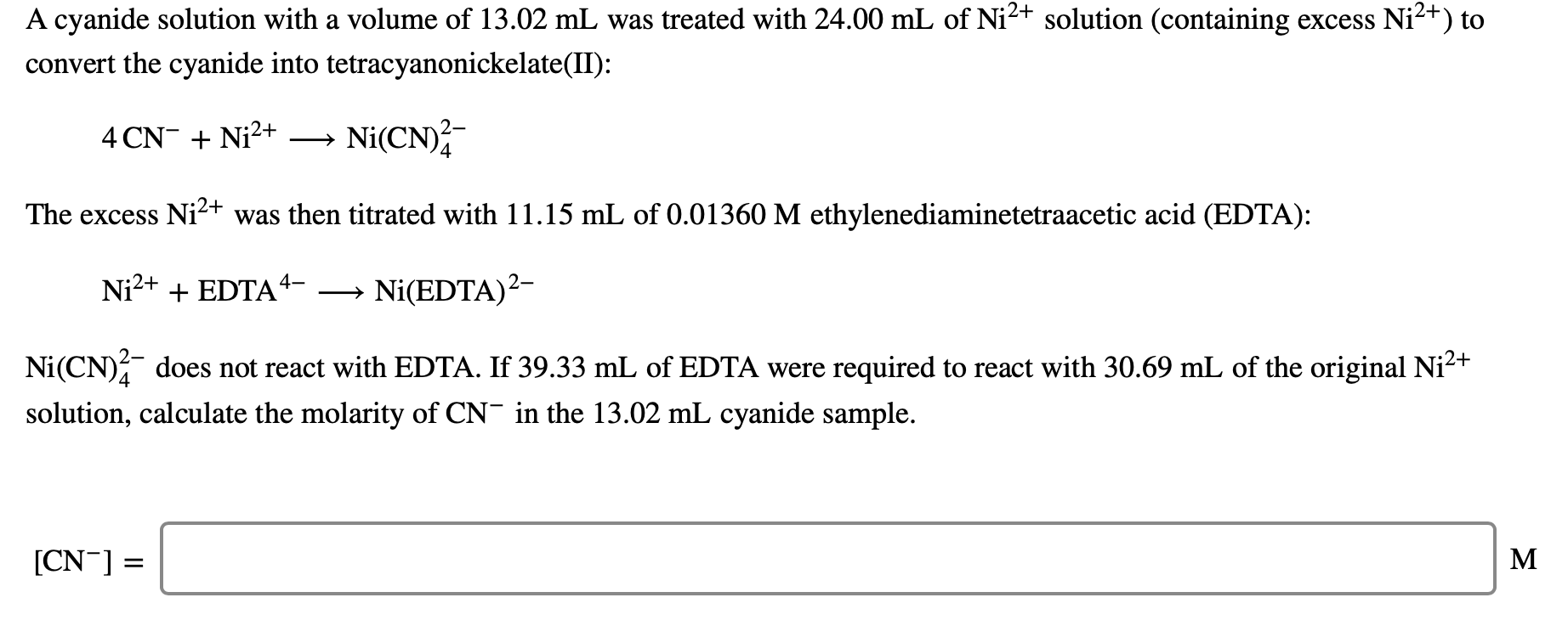Solved A cyanide solution with a volume of 13.02 mL was | Chegg.com