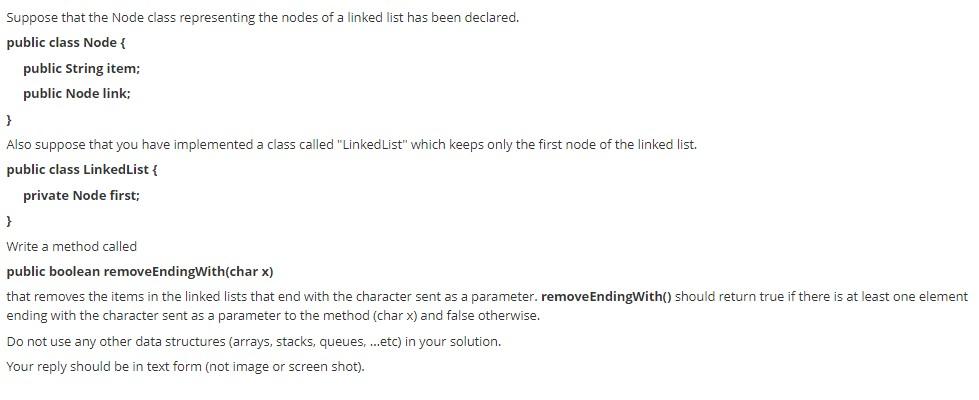 Solved Suppose that the Node class representing the nodes of | Chegg.com