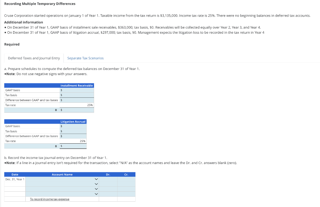 Solved Recording Multiple Temporary Differences Cruse | Chegg.com