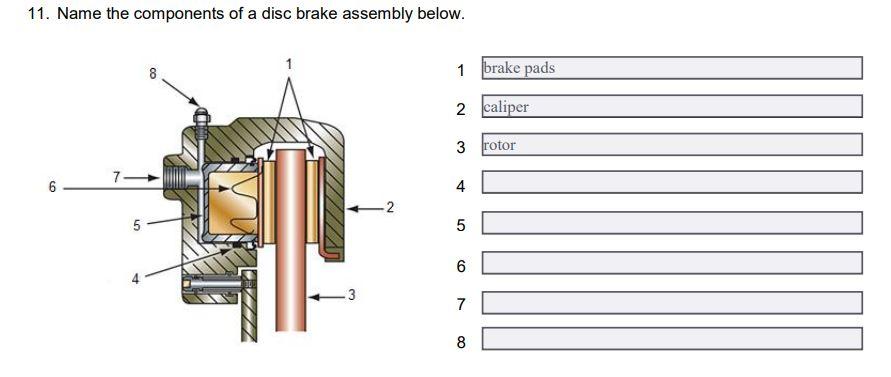 Solved 11. Name the components of a disc brake assembly | Chegg.com