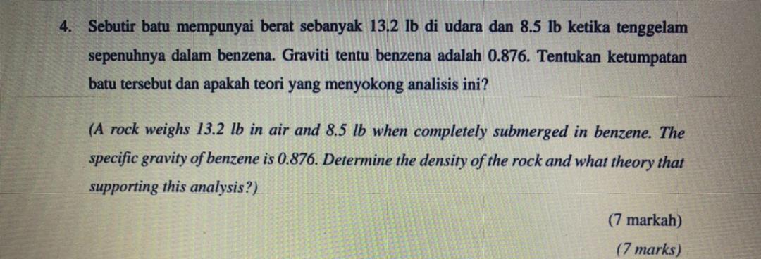 Solved 4. Sebutir batu mempunyai berat sebanyak 13.2 lb di | Chegg.com