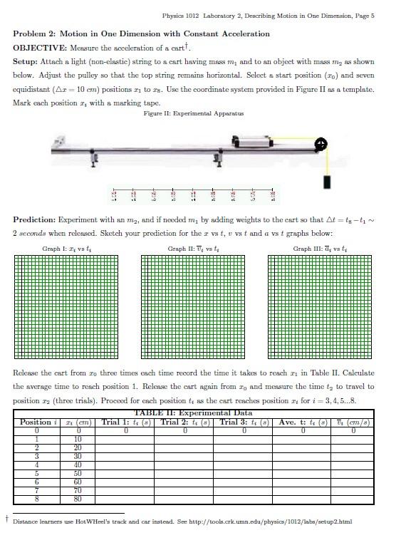 Solved Physics 1012 Laboratory 2, Describing Motion in One | Chegg.com