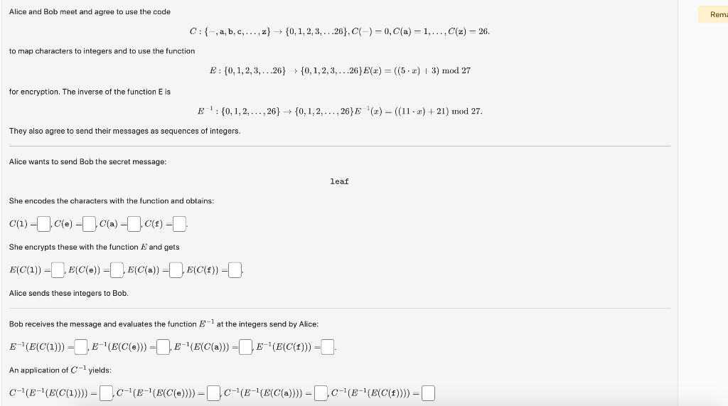 Solved Alice and Bob meet and agree to use the code | Chegg.com