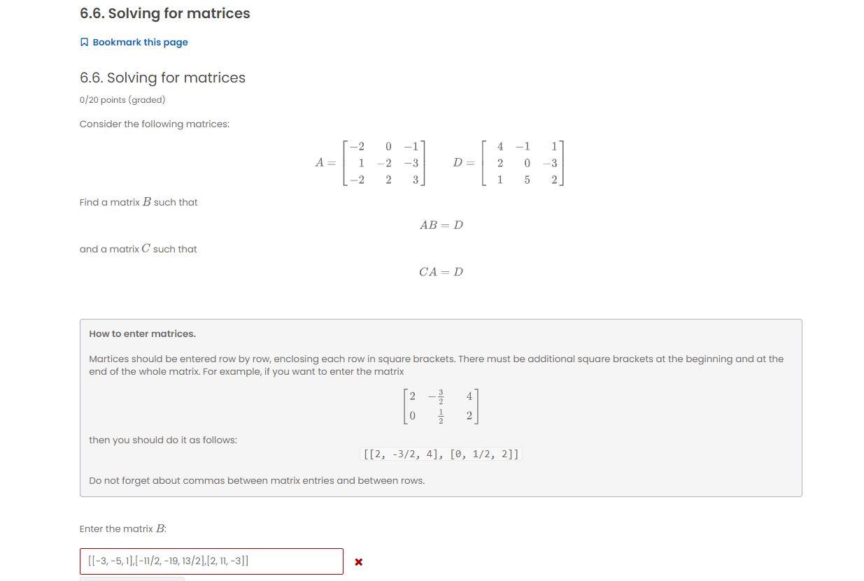 Solved 6.6. Solving for matrices Bookmark this page 6.6. | Chegg.com