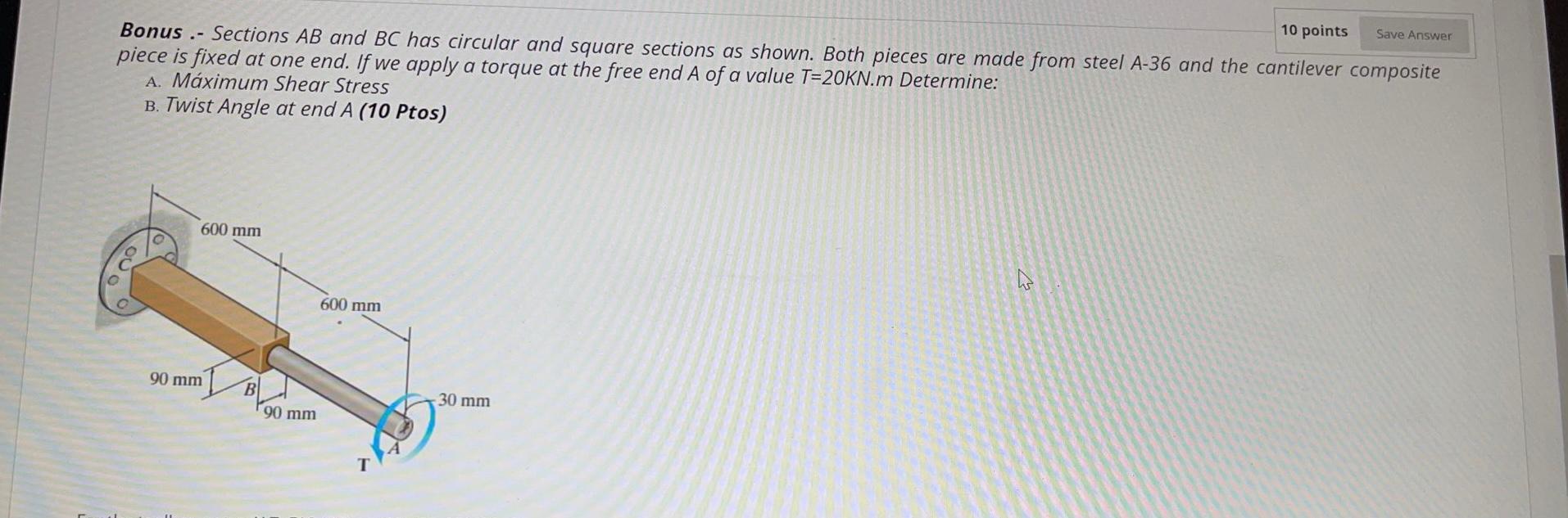 Solved Save Answer 10 points Bonus .- Sections AB and BC has | Chegg.com