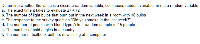 Solved Determine whether the value is a discrete random | Chegg.com
