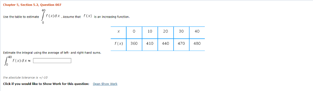 Solved Chapter 5, Section 5.2, Question 007 40 Use the table | Chegg.com